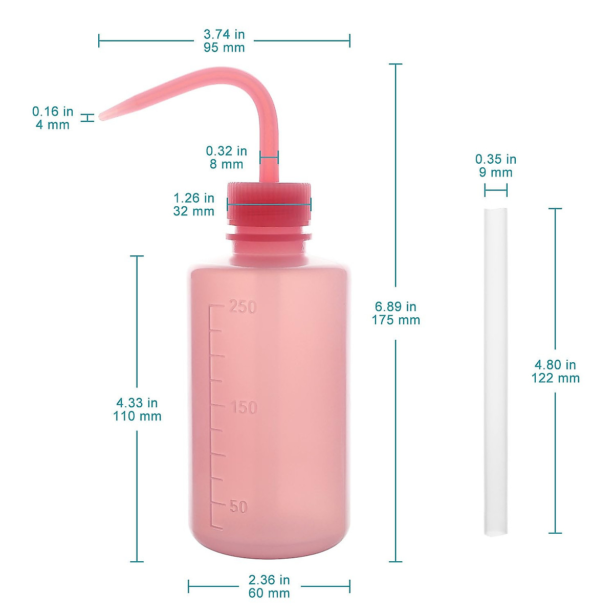 stonylab Chemical Wash Bottle, 2-Pack Watering Tool LDPE Squeeze Bottle Safety Plastic Rinse Bottle with Scale Labels and Narrow Mouth Squirt Bottle, Pink, 250 ml (8 oz)