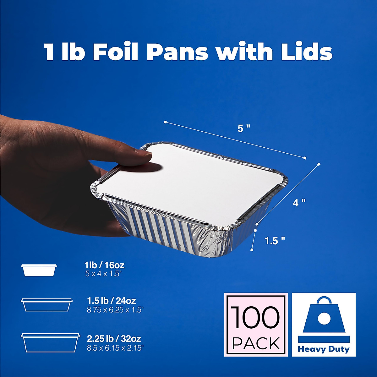 Fit Meal Prep [100 Pack 1 lb Small Aluminum Foil Pans with Lids, Disposable Take Out Food Containers with lids for Freshness and Spill Proof, 5 x 4 Disposable Cookware for Catering, Restaurants