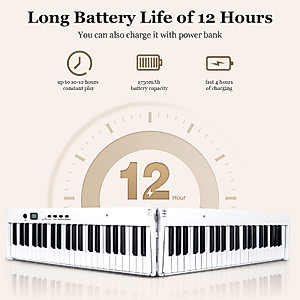 Costzon 88-Key Foldable Digital Piano Keyboard, Full Size Semi-Weighted Keyboard, Portable Electric Piano w/Lighted Keys, Support USB/MIDI, Speakers, Sustain Pedal & Carrying Bag for Beginner (White)