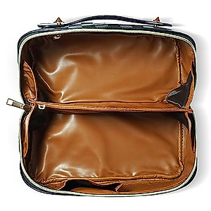 vhivhias Portable Checkered Makeup Bag Large Capacity Portable Travel Cosmetic Bag Opens Flat PU Leather Waterproof Black