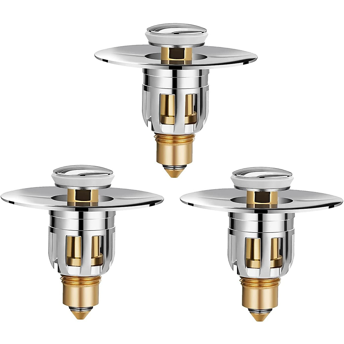 Bathroom Sink Drain Stopper, Pop Up Bathtub Sink Strainer with Anti-Clogging Basket, Hair Catcher for 1.02-1.96" Hole, 3 Pack