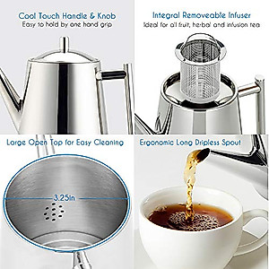 Easyworkz Stainless Steel Teapot with Removeable Infuser 50 oz (1500ml) Stovetop Tea Maker for Fruit Herbal and Infusion