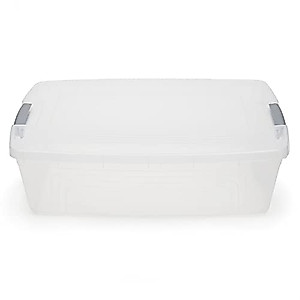 Home Basics Plastic Storage Box With Handle, Clear | Locking Tabs | Stackable Storage | Easily See Contents (30 Liter Rectangle)