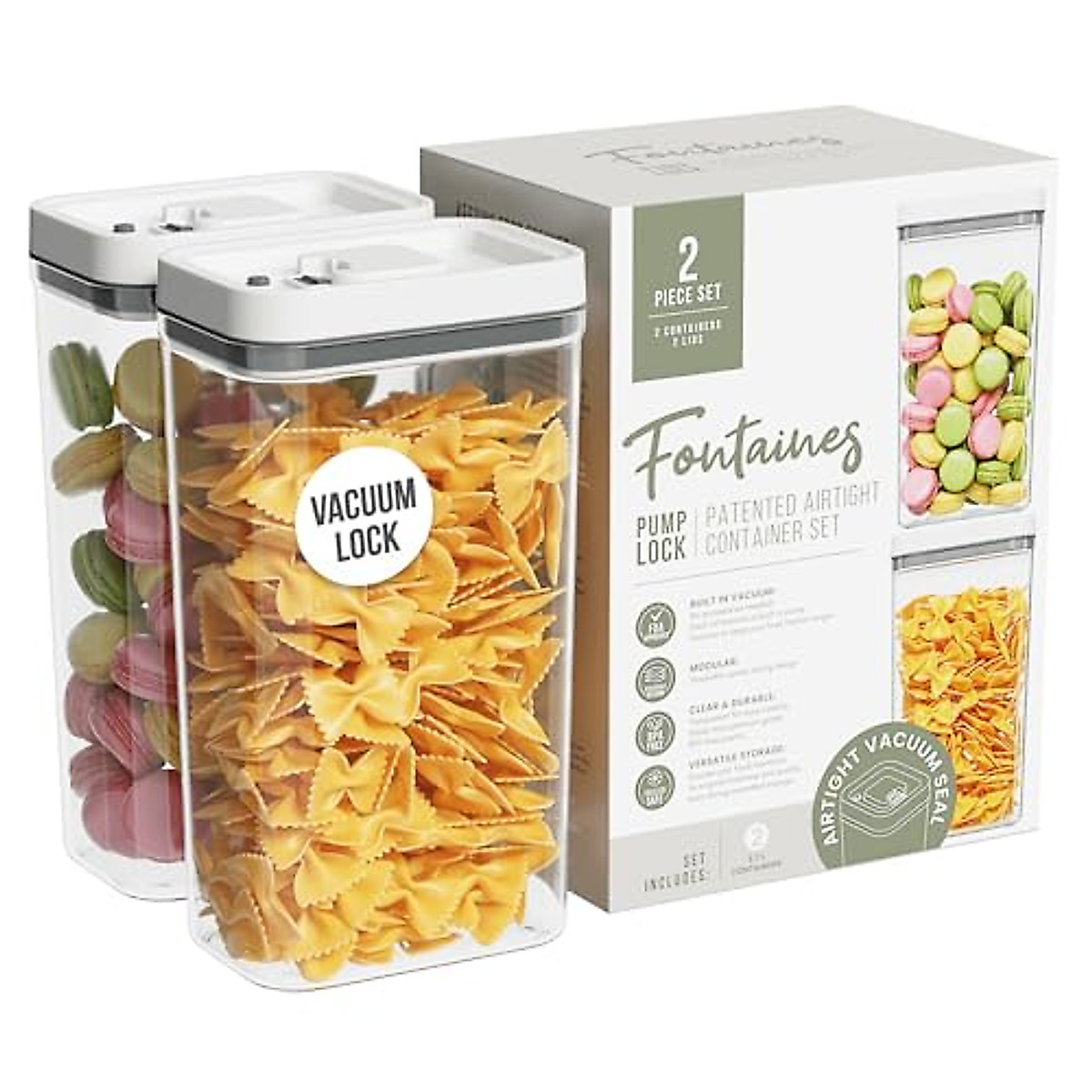 Fontaines 2-Pack Pump-Lock 3.7L Food Storage Containers - Pump to Vacuum Out Air with Locking Lid for Airtight, Leakproof Seal to Keep Food Fresh - BPA-Free, Pantry, Dishwasher, Fridge & Freezer-Safe