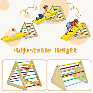 HONEY JOY 4 in 1 Triangle Climber with Ramp, Indoor Toddler Climbing Triangle Set with Ladder & Slide, 3-Piece Wooden Kids Climbing Toys for Playground, Gym & Daycare, Gift for Boys Girls