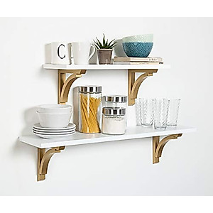 Kate and Laurel Corblynd Traditional Wood Wall Shelf, 36 inches, White with Gold Corbels