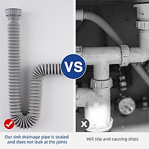 iFealClear 2 Pack 1-1/2" P-Trap Pipe, Flexible Sink Drain Pipe with 2 Rubber Sealing Rings, Flexible Drain Pipe Expandable 11"-34.5" P Trap Tubing Pipe for Kitchen Sink & Garbage Disposal, Gray