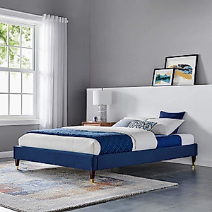 Modway MOD-6271-NAV Harlow King Performance Velvet Platform Bed Frame, Navy