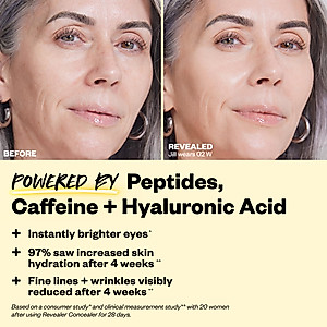 Kosas Revealer Concealer - Medium Coverage Makeup with Hyaluronic Acid, Conceals Dark Circles Under Eyes, Dark Spots and Blemishes + Brightens, Hydrates, Long-Lasting & Vegan, (Tone 04 N)