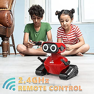 GILOBABY Robot Toys, Remote Control Robot Toy, RC Robots for Kids with LED Eyes, Flexible Head & Arms, Dance Moves and Music, Birthday Gifts for Girls Ages 3+ Years (Red)