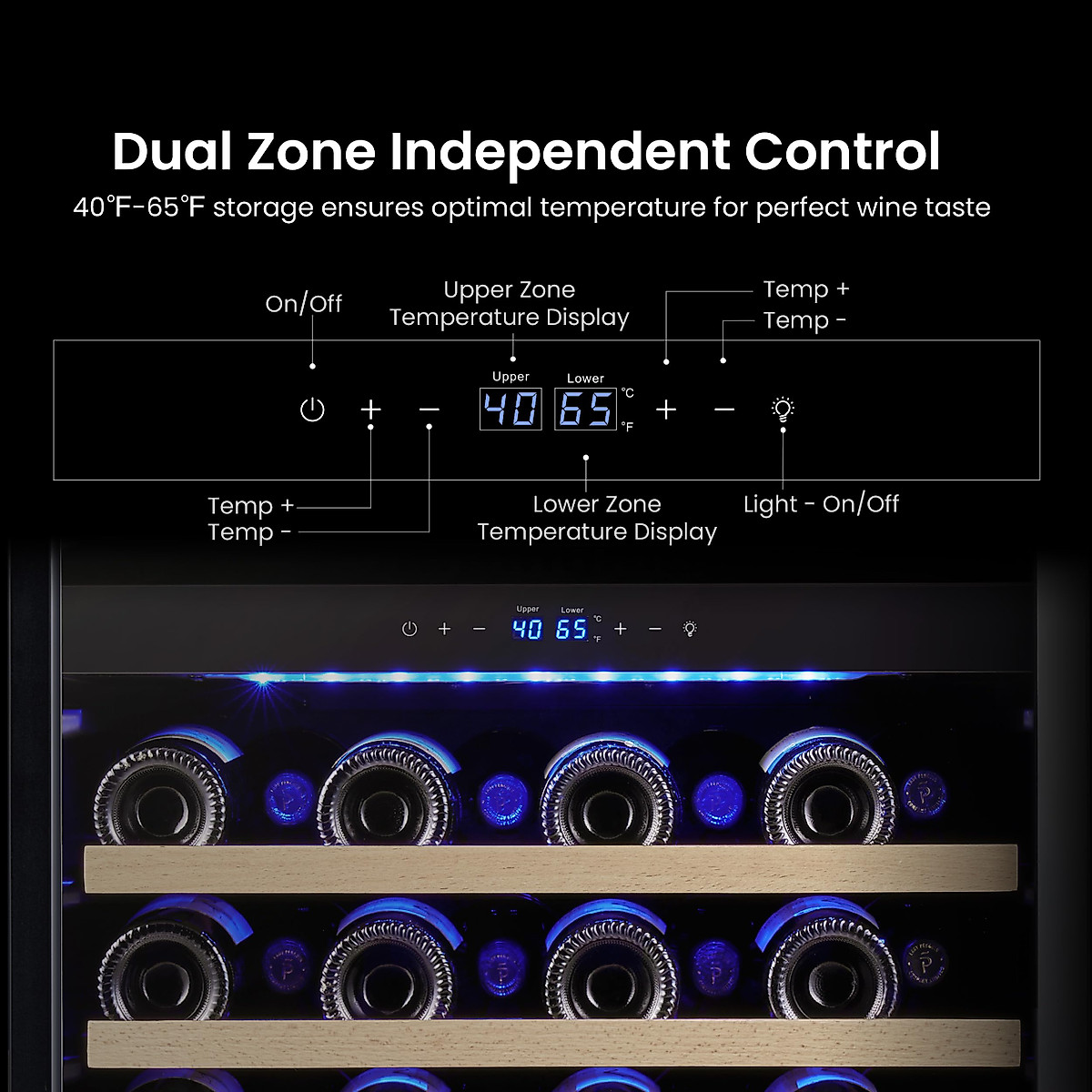 Yeego 24 Inch Wine Fridge Dual Zone, 47 Bottles Wine Cool Refrigerator with Glass Door & Safety Lock, Built-in/Freestanding/Under Counter, Perfect for Home & Kitchen