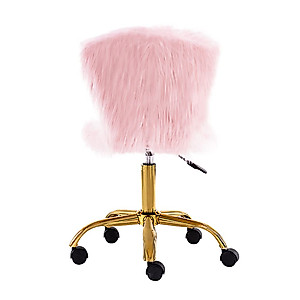 LEEJAY Luxury Kids Desk Chair for Granddaughter, Furry Pink Fancy Girl Chair, Cute Vanity Chair with Fluffy Faux Fur, Armless Fuzzy Desk Chair with Golden Base, Gifts from Grandpa Grandma
