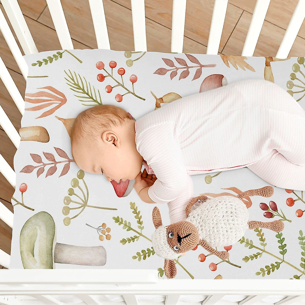 Kigai Mushroom Twig Fitted Crib Sheet for Girls and Boys, Soft Breathable for Standard Crib & Toddler Bed Mattress, 27 x 39 in