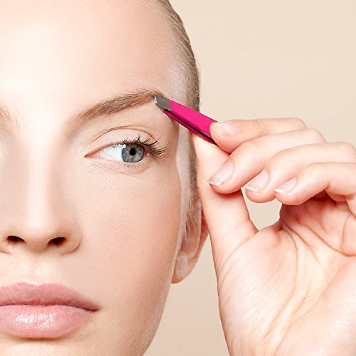 BEST SLANT TWEEZERS PINK Set Includes CASE and Ebook - Precision Eyebrows Tweezer - Stainless Steel - For Beautiful Eyebrows!
