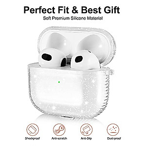 KOREDA Compatible with AirPods 3 2021 3rd Generation Case Cover, Soft Clear TPU Transparent Protective Shockproof Case Designed with Keychain for AirPod 3 Charging Case (Glitter Clear)