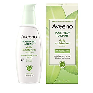 Aveeno Positively Radiant Daily Facial Moisturizer with Total Soy Complex and Broad Spectrum SPF 30 Sunscreen, Oil-Free and Non-Comedogenic, 2.5 fl. oz
