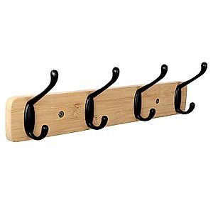 JSVER Wall Mounted Coat Rack Wooden Coat Hooks for Wall Hat Hanger Rack with 4 Hooks for Scarf, Bag, Towel, Key, Cap, Entryway, Bathroom, Bedroom, Kitchen