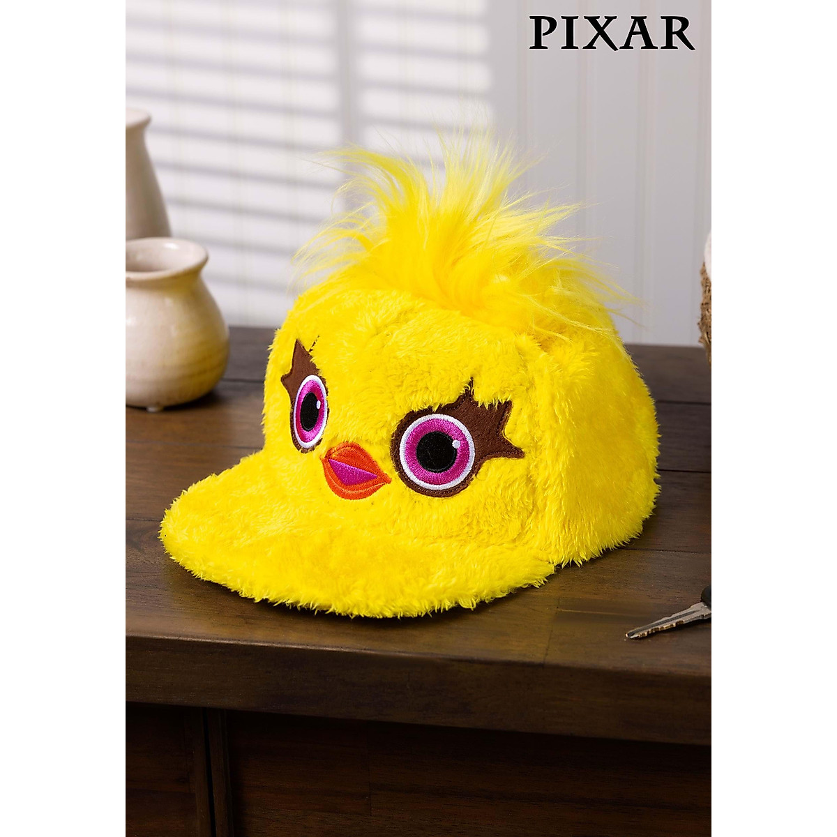 elope Disney Ducky Toy Story Fuzzy Cap - Faux Fur with Embroidered Features - One Size Fits Most - Yellow