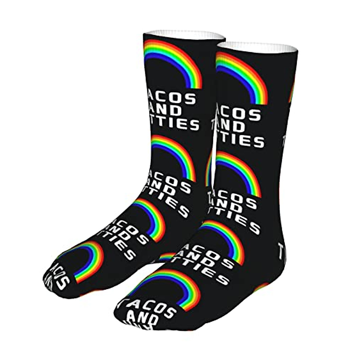 Kagicolin Tacos and Titties Funny Gay Lesbian Pride LGBTQ Compression Socks for Women Athletic Men Casual Socks for Running,Cosplay,Parade