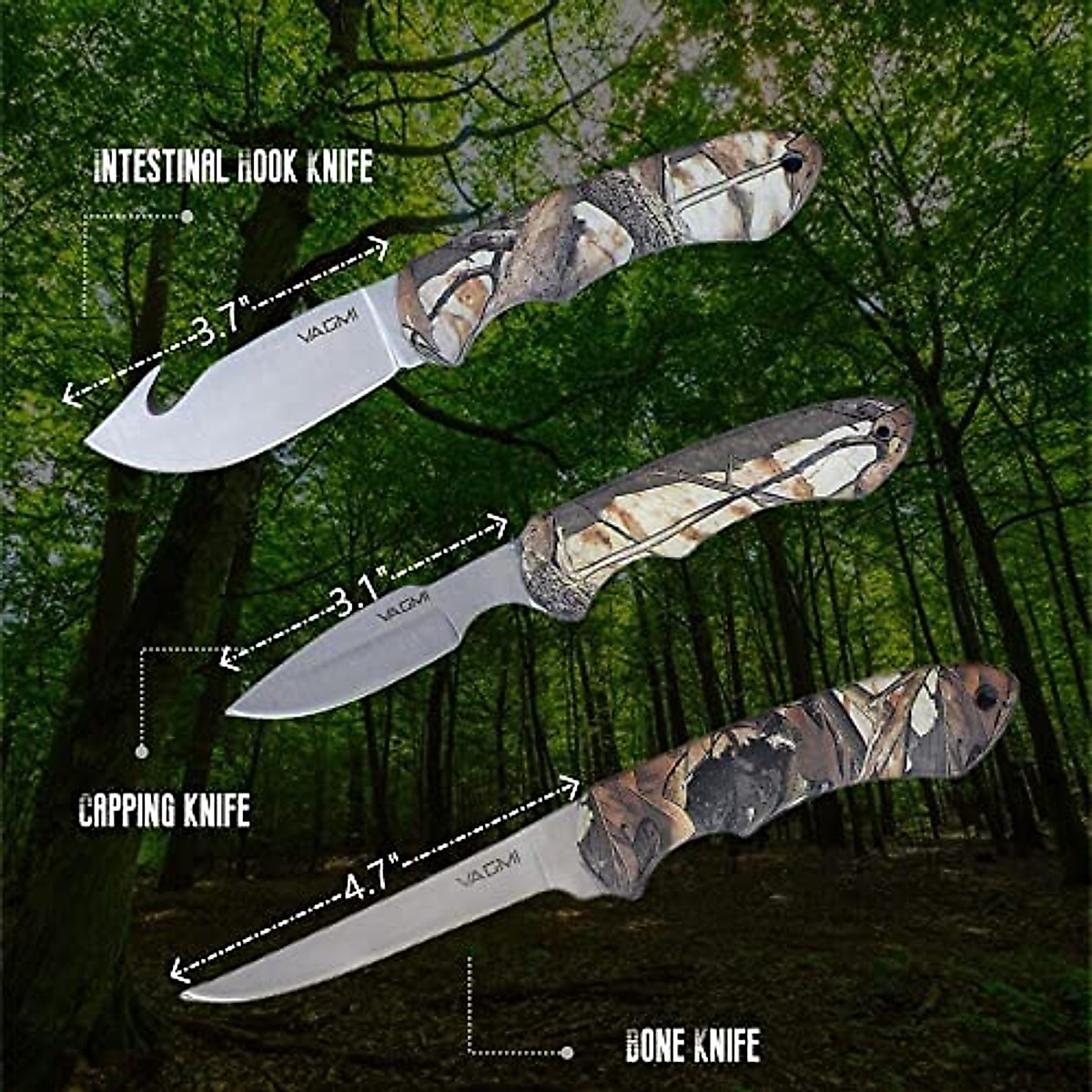 VAGMI Hunting Knife Set -5 Pieces of Portable Butcher Game Processing Set ， Hunting Knife for Men ，for Deer Hunting ，Survival, Camping, Fishing, Meat,with Storage Case