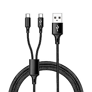 iFlash Dual Port Type C Splitter Charging Cable - Power up to Two USB C Devices at Once from a Single USB A Port - Ideal for Any USB C Powered Device Including Galaxy S Series, LG V Series (Black)