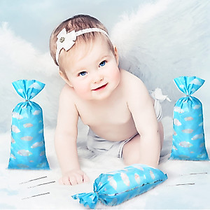 Outus 100 Pieces Blue Sky White Clouds Birthday Party Supplies Blue Sky White Clouds Cellophane Bags Cartoon Story Gift Bags with 200 Silver Twist Ties for Baby Kids Shower Birthday Party Decorations