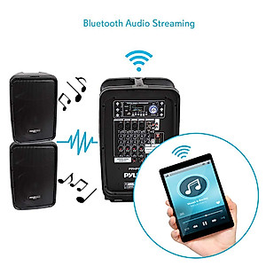 Pyle 600 Watt 8-Channel Portable Bluetooth Wireless PA Speaker Amplifier Kit with 8" Subwoofer and 1" Horn Tweeter, MP3, AUX - USB Xlr 1/4" RCA, Black