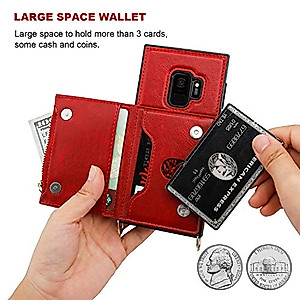 KIHUWEY Galaxy S9 Case Crossbody Lanyard Zipper Wallet with Credit Card Holder and Wrist Strap,Protective Purse Cover for Samsung Galaxy S9 Red