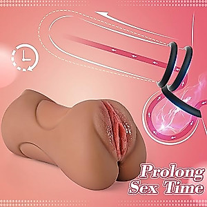 Male Masturbator Sex Toys for Men - 3 in 1 Pocket Pussy Adult Toys Mens Stroker with Bullet Vibrator & 3 Penis Ring, 10 Vibration Modes Male Sex Toy with 3D Realistic Textured Adult Toy for Men
