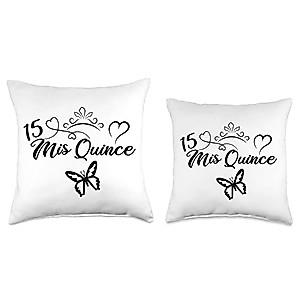 Quinceanera 15th Birthday Apparel Quinceanera Mis 15 Anos 15th Quince Birthday Throw Pillow, 18x18, Multicolor