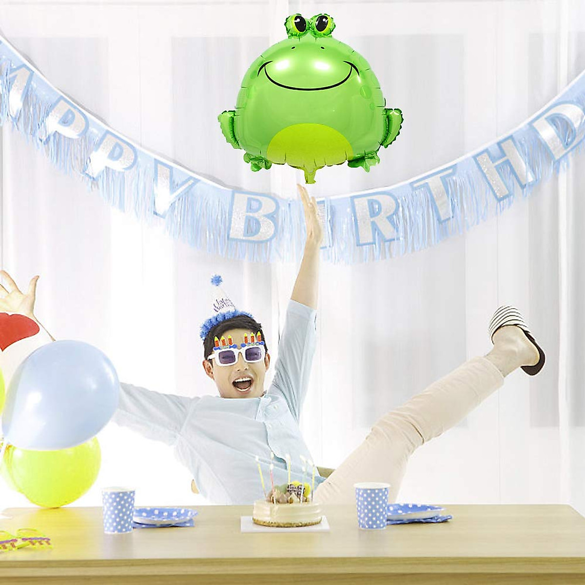 HORUIUS Frog Balloons Green Large Inflatable Air Cute Frog Foil Mylar Balloons for Baby Shower Insect Animal Themed Party Birthday Decoration Supplies 25.6 inch 5PCS
