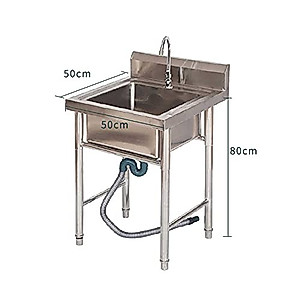 Free Standing Commercial Sink Thickened Portable Single Bowl Stainless Steel Hand Washing Sink Suitable for Outdoor Indoor Garage Kitchen Laundry (50 X 50 X 80cm)
