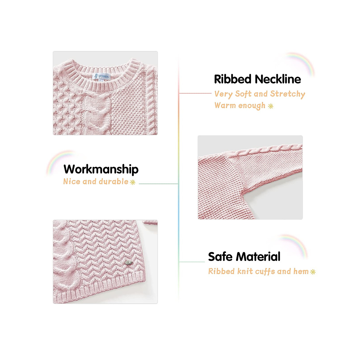 Kid Boys Girls Crewneck Pullover Sweater Long Sleeve Solid Color Chunky Jumper Knit Pullover Outwear,White,7-8 Years