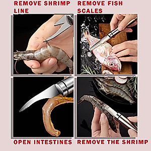 (6PCS) 5 in 1 Multifunctional Shrimp Line Fish Maw Knife, Stainless Steel Shrimp Peeler and deveiner tool, fish scaler remover, double-headed Multipurpose Shrimp Cleaner Knife for Home Kitchen