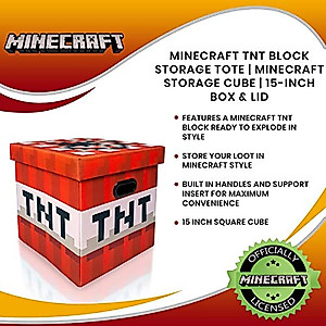 MINECRAFT TNT Block Storage Cube Organizer Storage Cube | TNT Block From Cubbies Storage Cubes | Organization Cubes | 15-Inch Square Bin With Lid