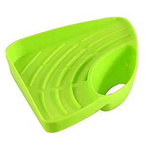 HOME-X Sponge Holder Kitchen Decor, Triangle Sink Corner Shelf - Storage Rack Suction Cup Holder Organizer for Dish Cloth Sponge Soap Cleaning Brush (Green)