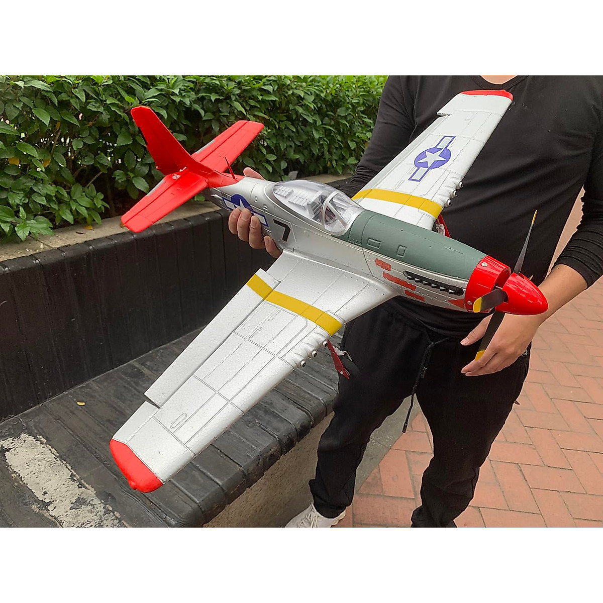 Ssccgym Extra Large 29.5" 750MM P51 P51D Mustang Remote Control Combat Aircraft 4CH Double Battery Aerobatic Brushless RC Aircraft P-51 Full-Function for Professional Players