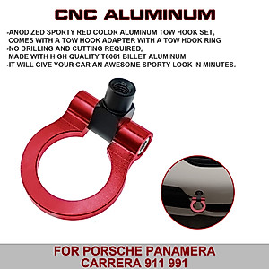 Xotic Tech Sport Track Racing Style CNC Aluminum Screw-on Tow Hook Front Bumper Compatible with Porsche Panamera, Carrera 911 991 (Red)