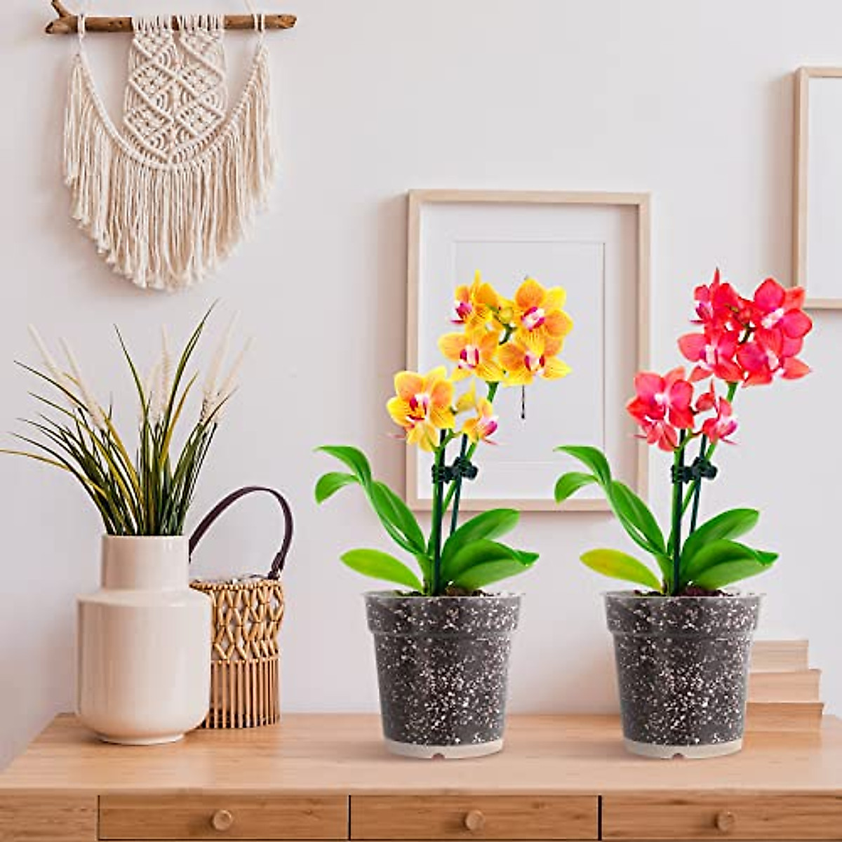 durony 12 Pack 4.5 Inches Clear Orchid Pots with Holes Flower Plant Pot Durable Plastic Planter with 12 Pieces Plant Labels Great Drainage for Seedlings Planting