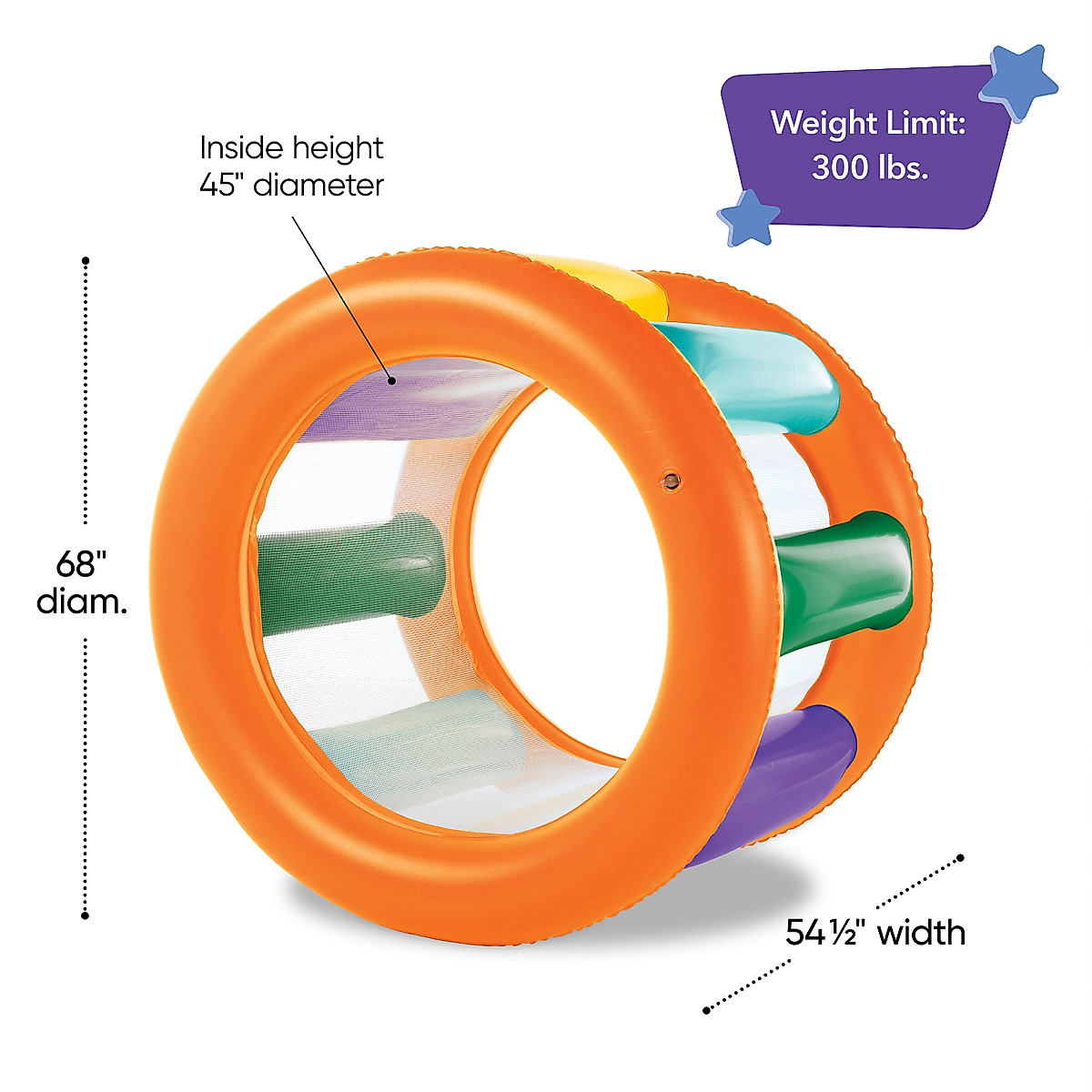 HearthSong Roll with It! 2.0 Giant Inflatable Rainbow Land Roller with Mesh Interior for Active Outdoor Play, 67" Outer Diam. x 45" Inner Diam., Holds up to 300 lbs.