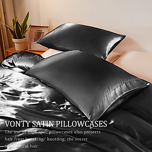 Vonty 3-Piece Silky Satin Duvet Cover Set King Size Comforter Cover, Organic Natural 400TC Black Duvet Cover Set - Luxury & Sexy Bedding Duvet Covers with Zipper Closure(No Comforter)