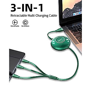 CAFELE [2023 Upgraded] Multi Charging Cable, [No Tangled] Retractable Phone Charger Cord with USB C/Micro USB/I Port for Phones and Tablets,3A,3.3FT,Compact for Car/Travel