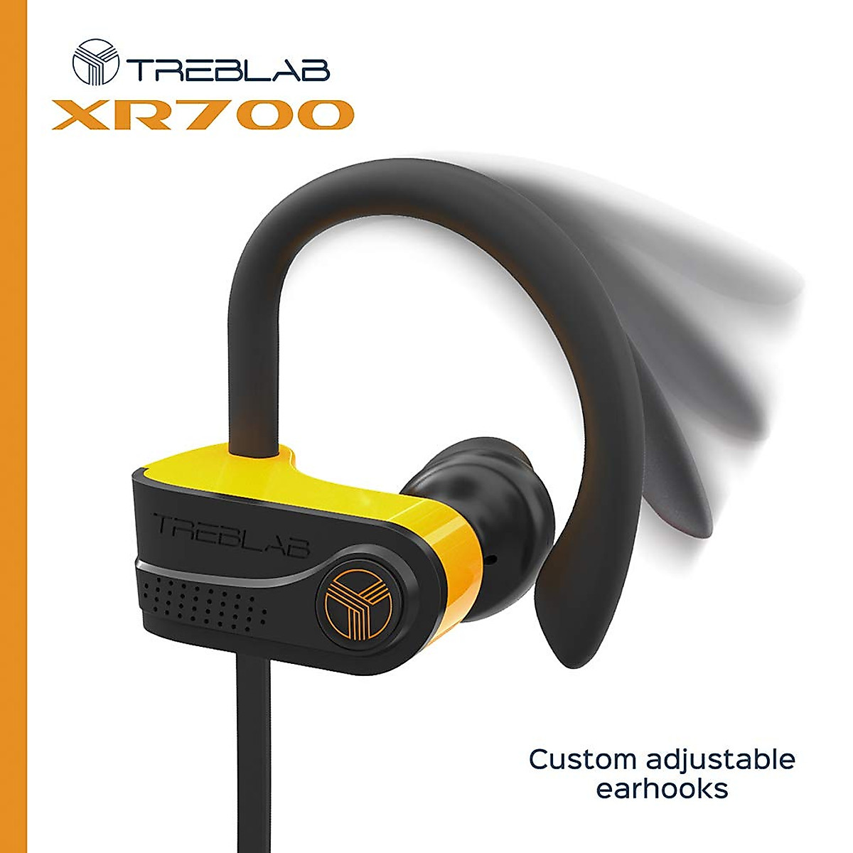 TREBLAB XR700 Wireless Sports Earbuds, Bluetooth 5.0, IPX7 Waterproof, Sweatproof, Custom Adjustable Earhooks, Noise Cancelling, in-Ear Headset