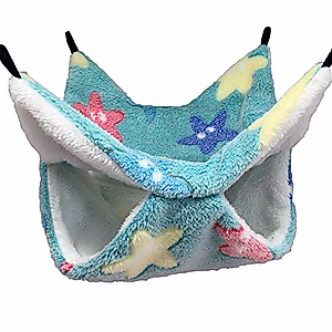Vedem Small Animals Hanging Bunkbed Fleece Cage Hammock Bed for Hamster Sugar Glider Ferret Squirrel Chinchilla (Star-Green)