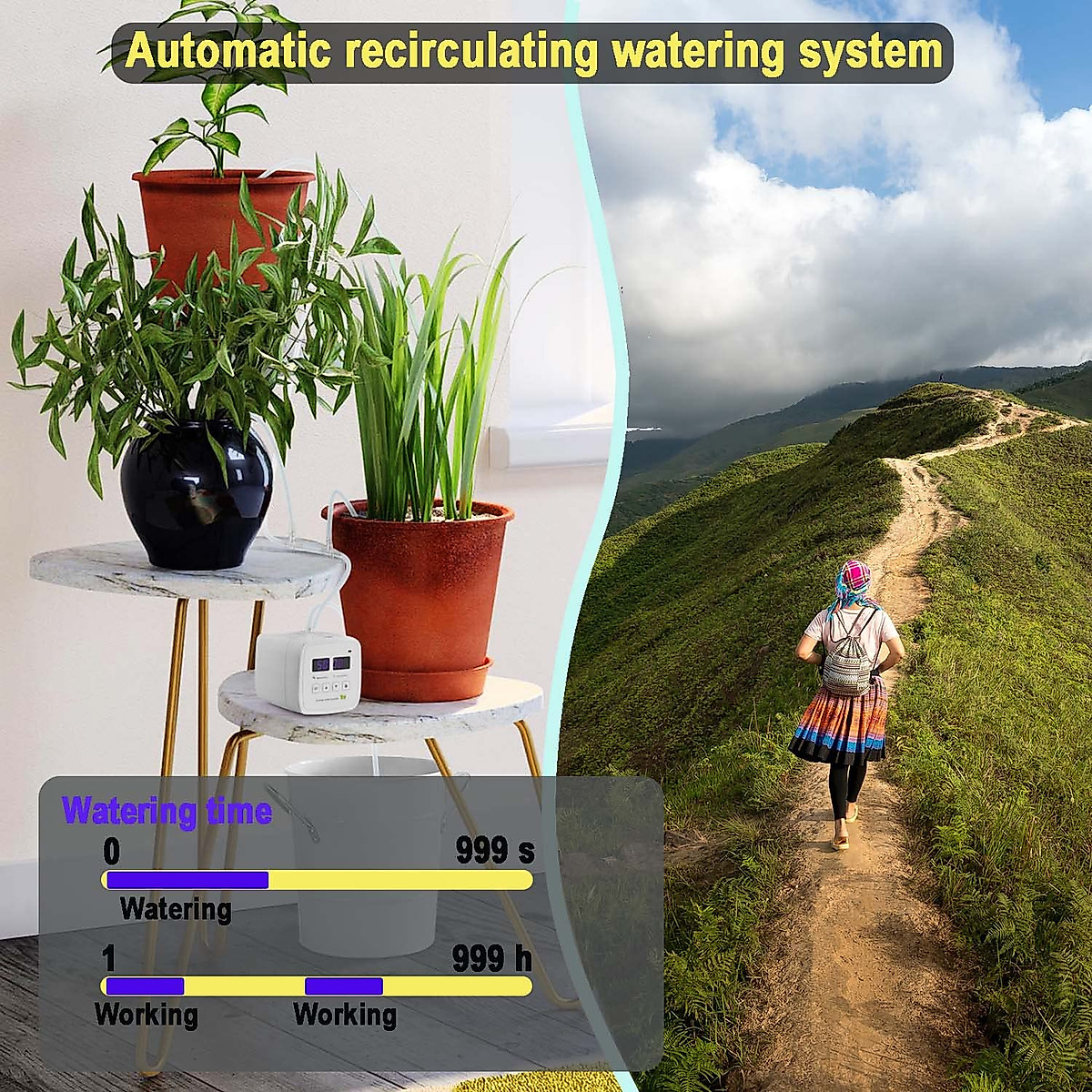 automatic drip irrigation kit auto plant waterer for 10 potted plants self watering planter System Dual display ergonomic Easy DIY Indoor white
