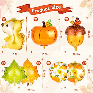 14 Pcs Fall Balloons, Large Thanksgiving Mylar Foil Balloons, Maple Leaf Squirrel Pine Cones Pumpkin Balloons for Party Decoration Supplies