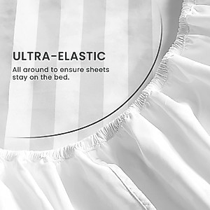 Queen White Stripe Sheet Set - Luxury Hotel Quality 1500 Thread Count Bedding Sheets & Pillowcases - Ultra Soft Breathable & Cooling Bed Sheets - 4 Piece Organic Cotton 6" Deep Pocket