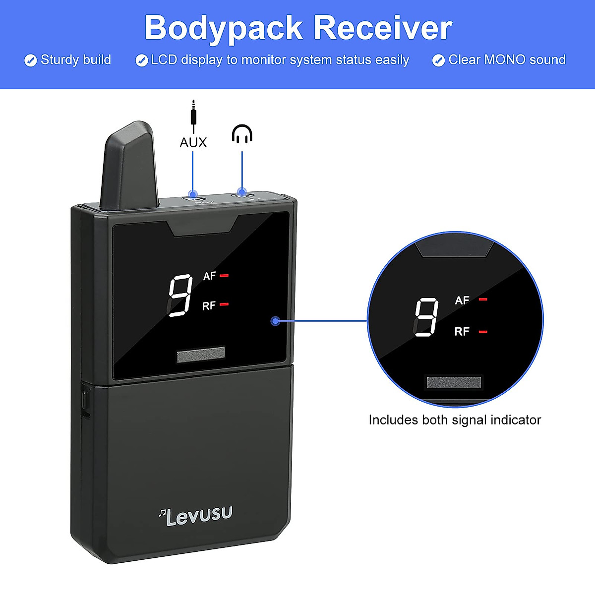 Levusu UHF Wireless in-Ear Monitor System with Earphone,180Ft, Rack Mount, Professional IEM Stereo System Transmitter and Beltpack for Studio, Guitar, Band Rehearsal, Live Performance (1 Bodypack)