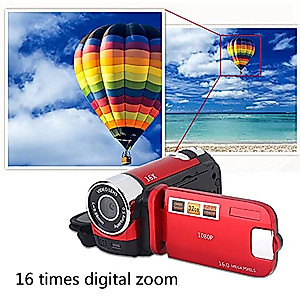 HD Digital Video Camera, 16X Digital Camera, 2.4 Inch Screen Video Camera for Kids, Beginners, Teenagers, 270 Degree Rotation, 118 x 51.5 x 58.5mm(Red)
