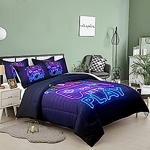 NINENINE Gaming Comforter Sets for Boys Full Size Bedding,Gamer Comforter for Kids Adult, Video Game Controller Bed Set with 1 Comforter 2 Pillowcases